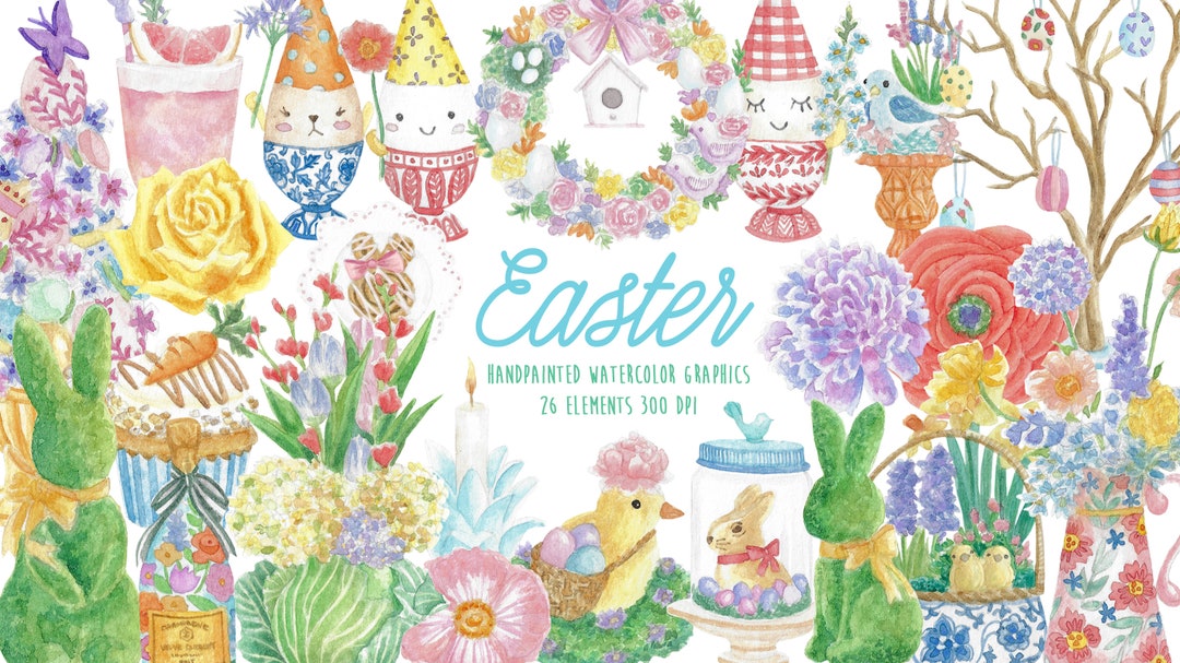 Easter Spring Pastel Watercolor Clipart, Digital Graphics, Wedding ...
