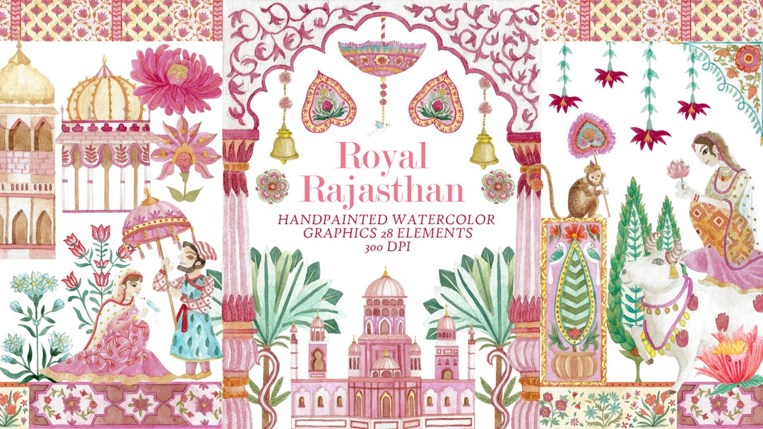 Royal Rajasthan Watercolor Clipart, Digital Graphics, Indian, Motifs ...