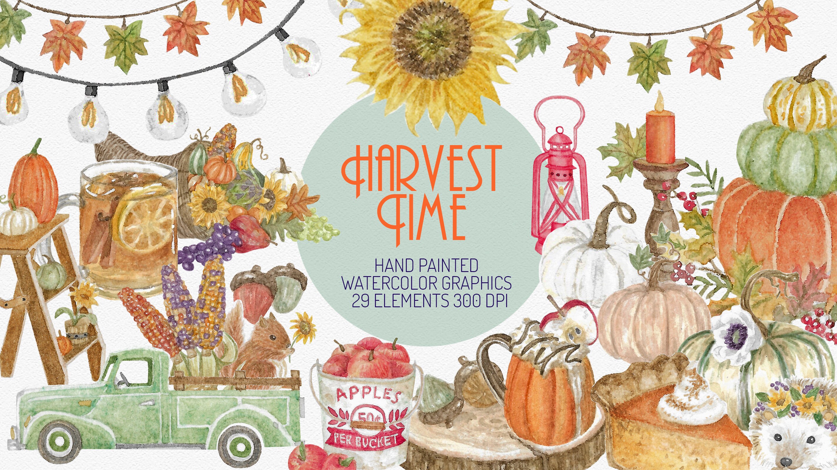 Autumn Harvest Watercolor Clipart, Harvest Time, Fall, Pumpkin ...