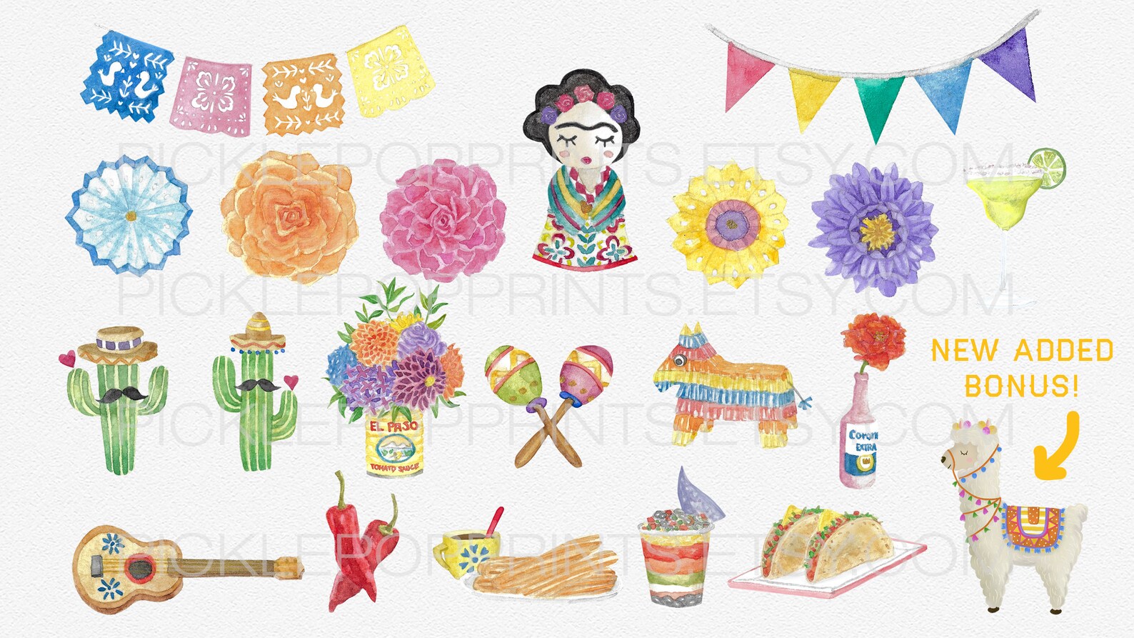 Mexican Fiesta Watercolor Clipart Digital Graphic Birthday - Etsy