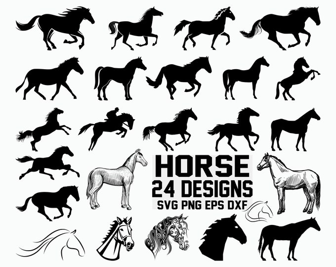 Pferde SVG-Schnittdateien (svg dxf png eps jpg) Silhouette & Cricut ...