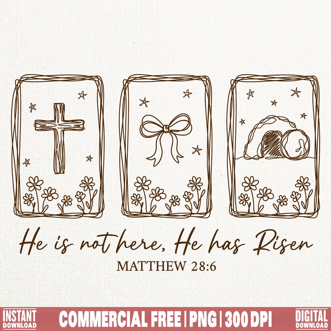 He is Not Here He Has Risen PNG / Retro Easter Christian PNG / Vintage ...