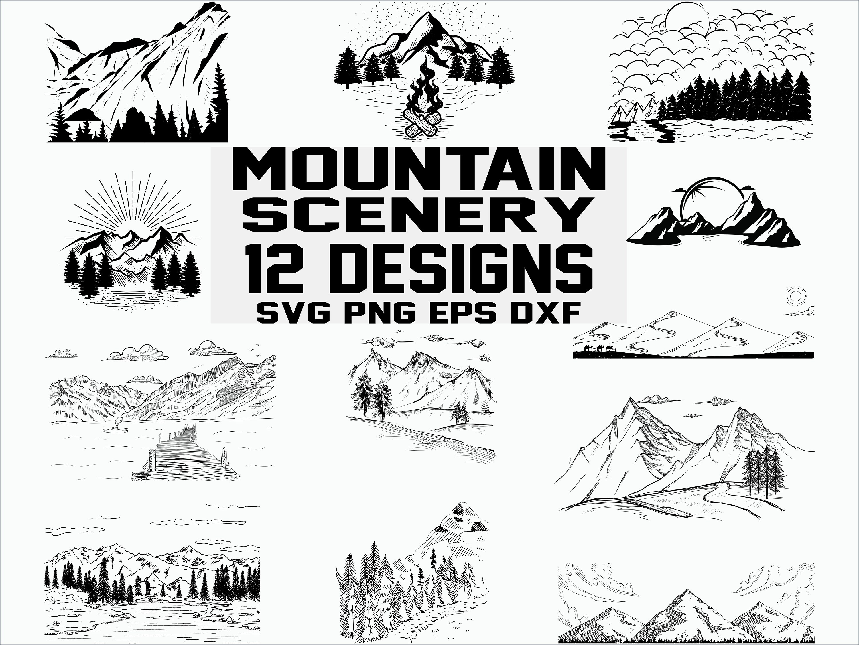 Mountain Scenery SVG/ Mountain Scenery Silhouette/ Cut Files/ | Etsy