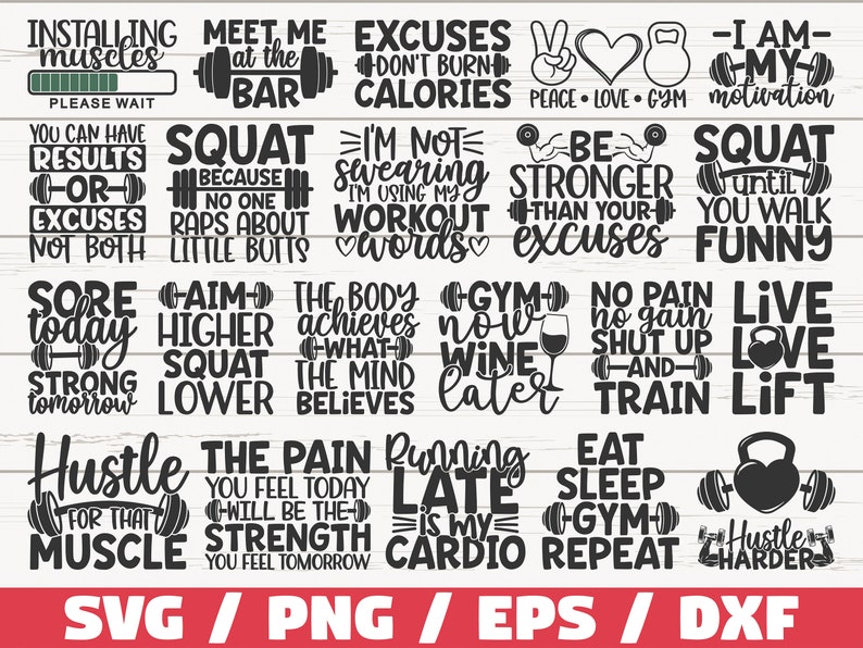 Gym Motivation SVG Bundle / Workout Bundle SVG / Cut Files / Commercial ...