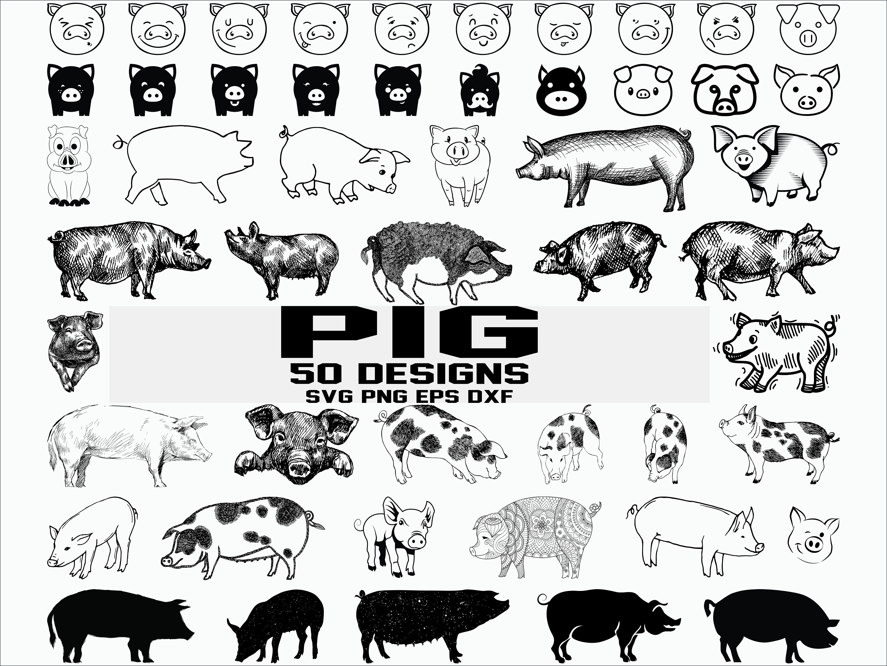Pig SVG/ pig head svg/ cute pig/ pig handraw svg/ pig clipart/ | Etsy