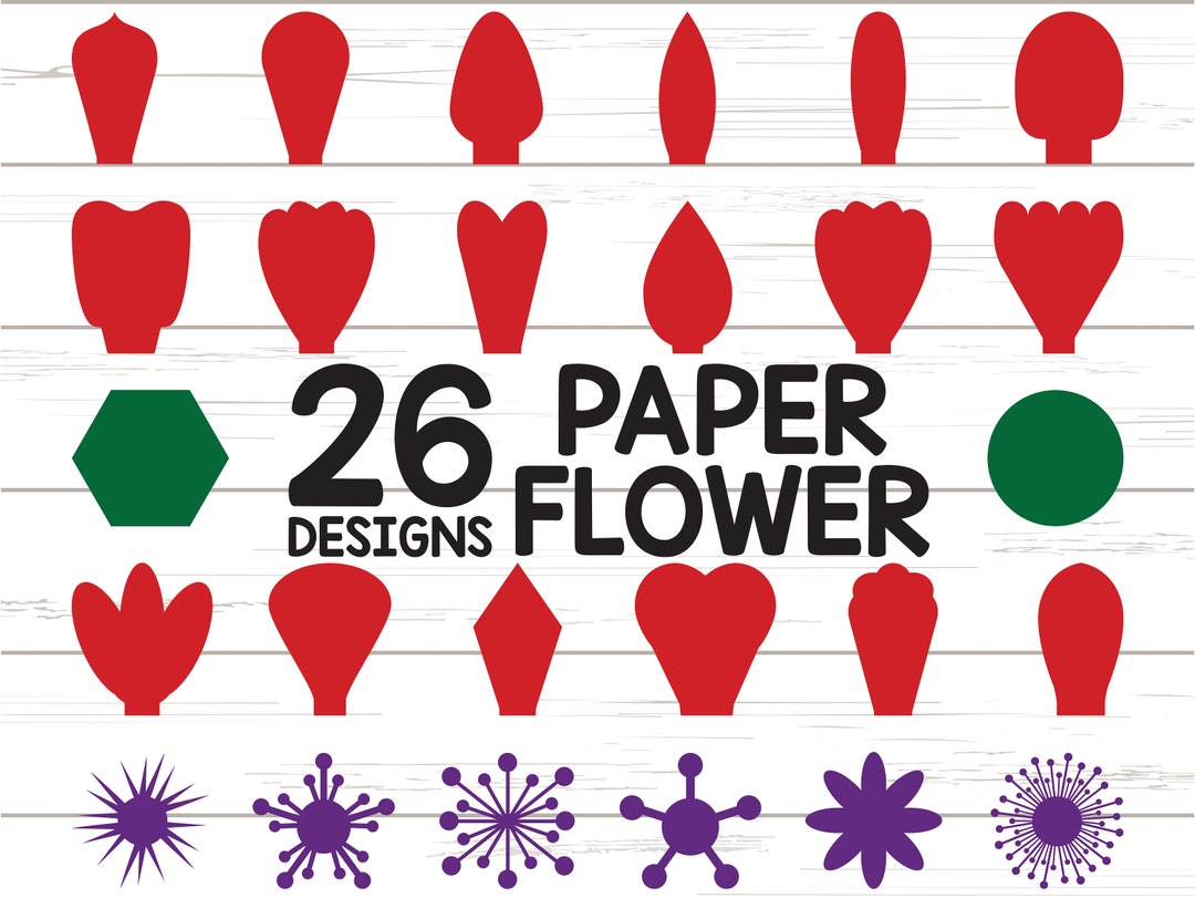 Paper Flower SVG/ 18 Petal Templates/ 6 Flower Centers/ 2 Flower Base ...
