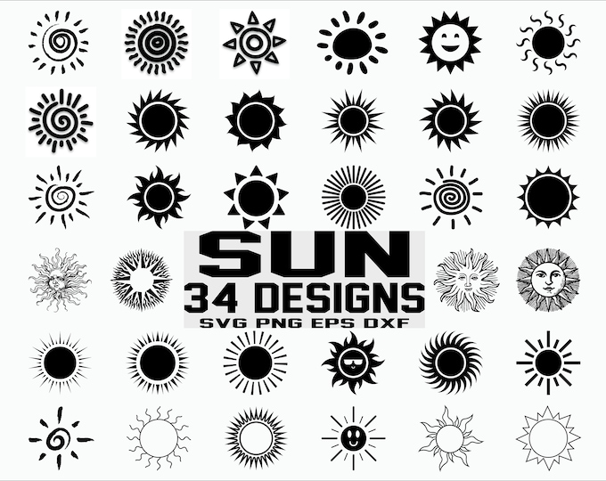 Sun Svg Bundle,cute Sun Svg,sun Face Svg,sun Clipart Vector Svg Png Dxf ...