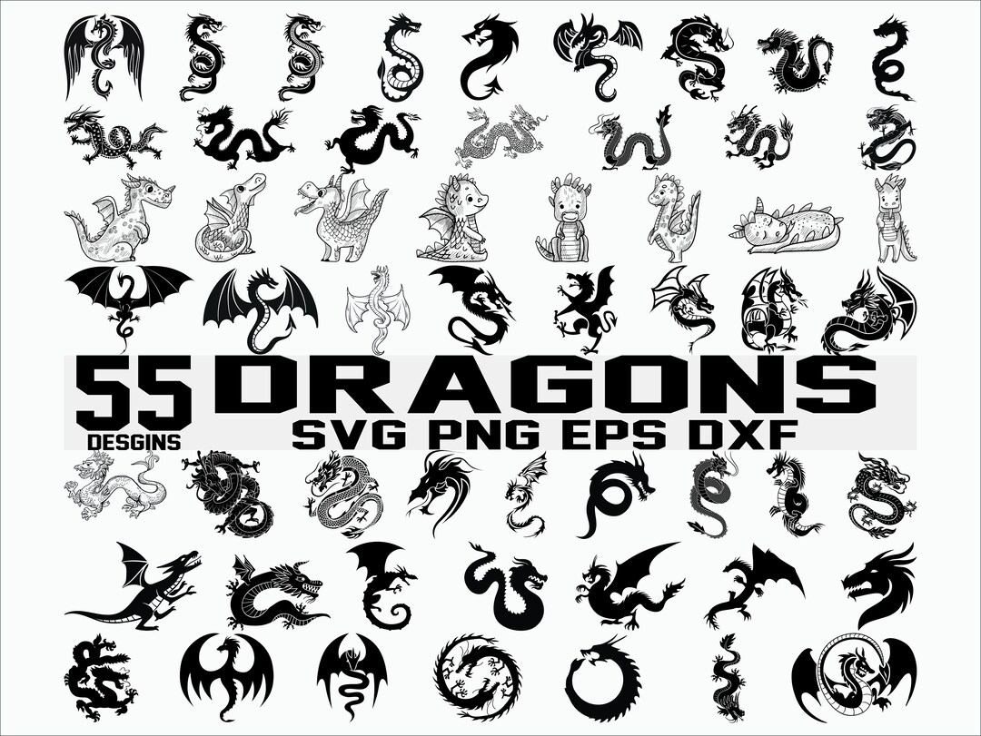 Dragon Svg/ Tribal Dragon Svg/ Dragon Silhouette/ Cartoon Dragon/ Cute ...