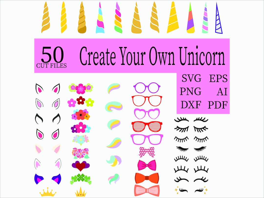 Unicorn Svg/ Unicorn Kit Svg/ Create Your Own/ Lashes Svg/ Unicorn Face ...