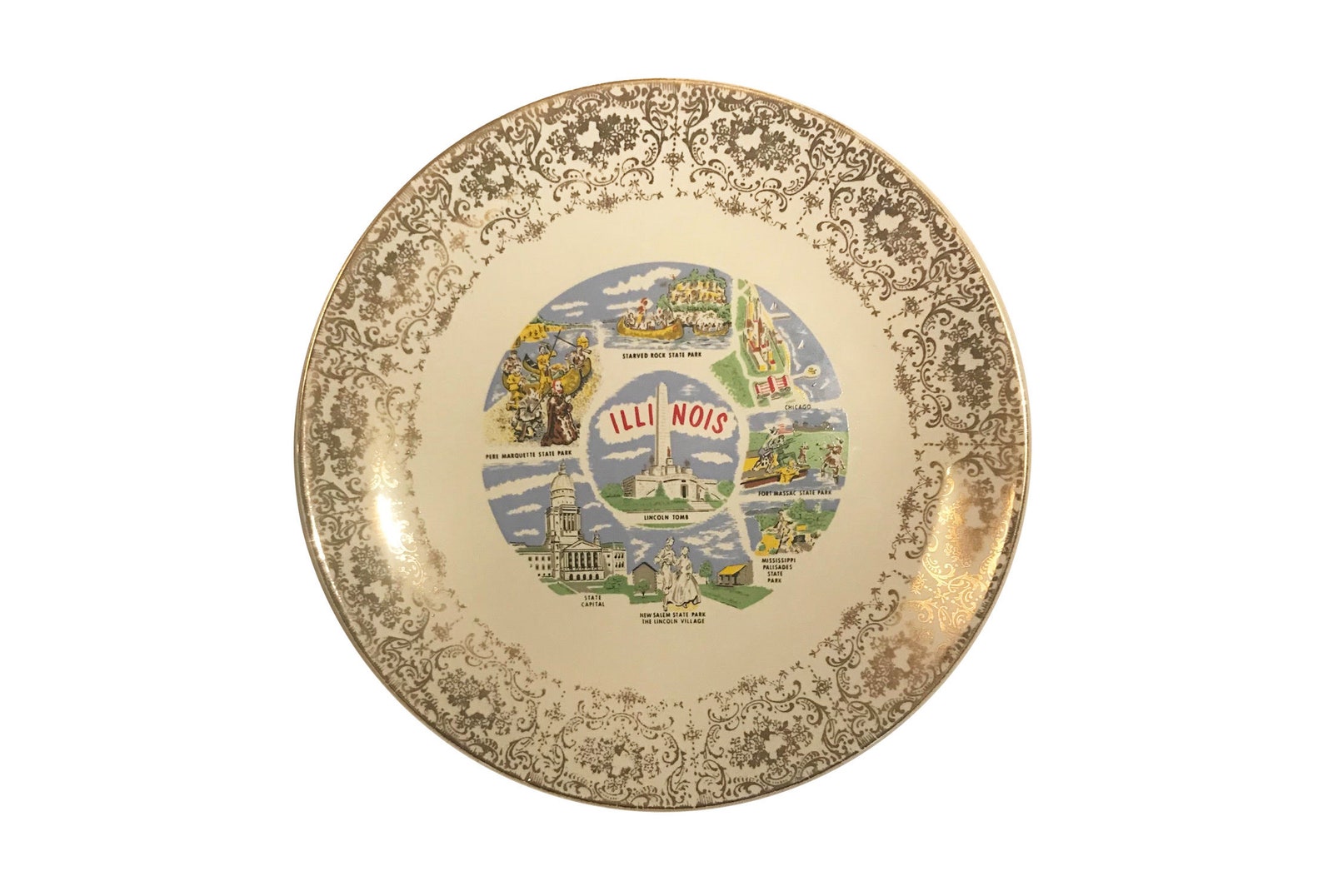 Vintage Illinois Souvenir Plate - Etsy