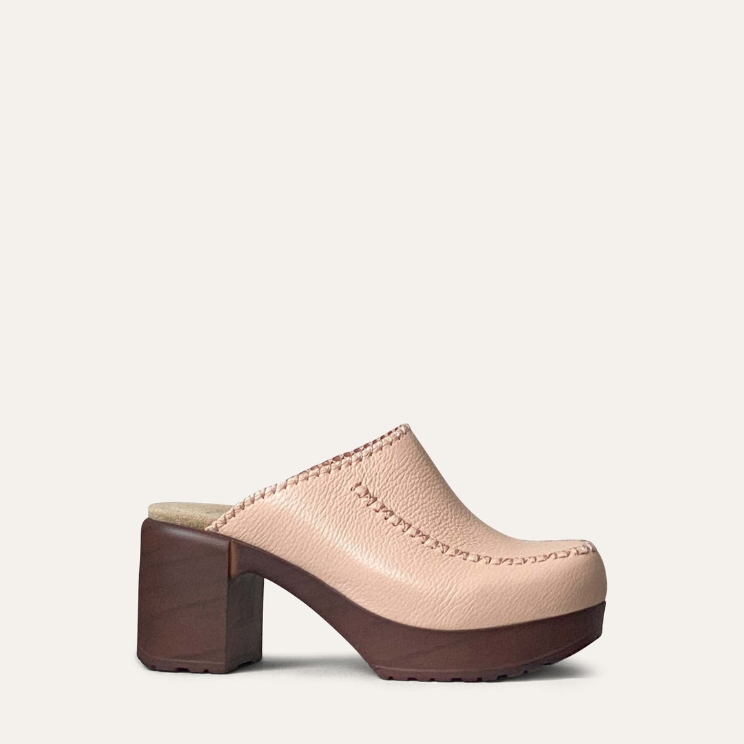 High-heeled Clog in Dreamy, Pale Rose-coloured Leather, Blenda Pink ...