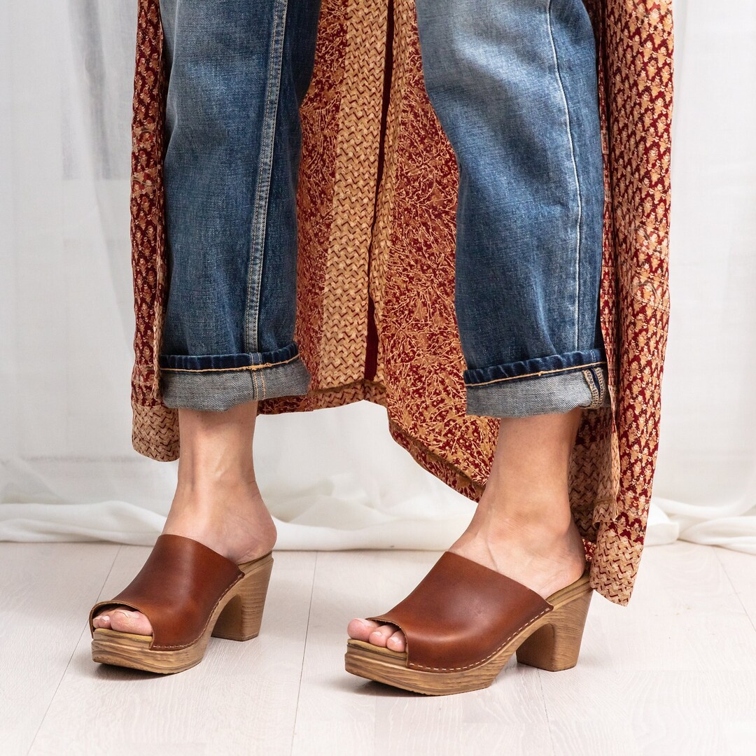 Brown Leather Clog Mule: Handmade Italian Open Toe Shoe - Etsy