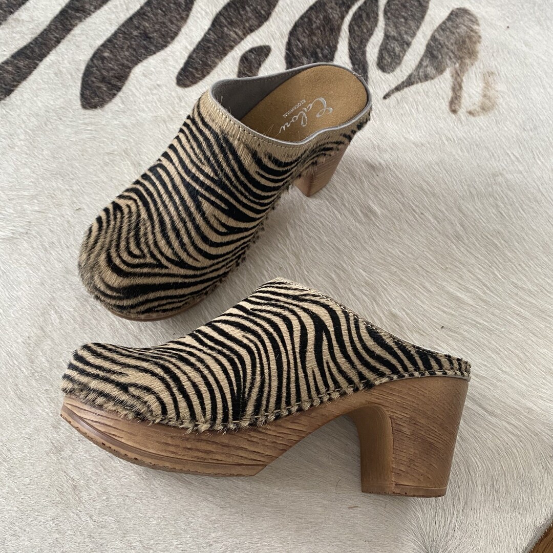 High Heel Classic Clog With Zebra Pony Skin Vintage Style - Etsy