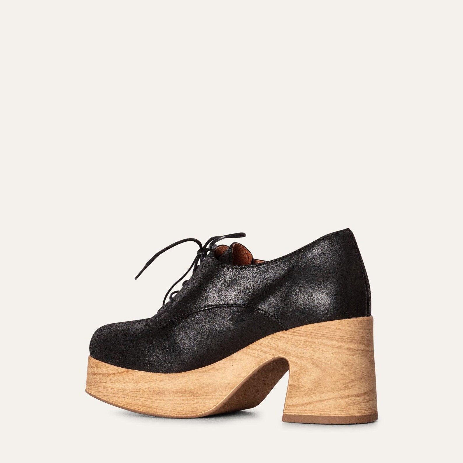 Black Cracked Leather Lace-up Clogs - Calou Stockholm High Heel Shoes ...