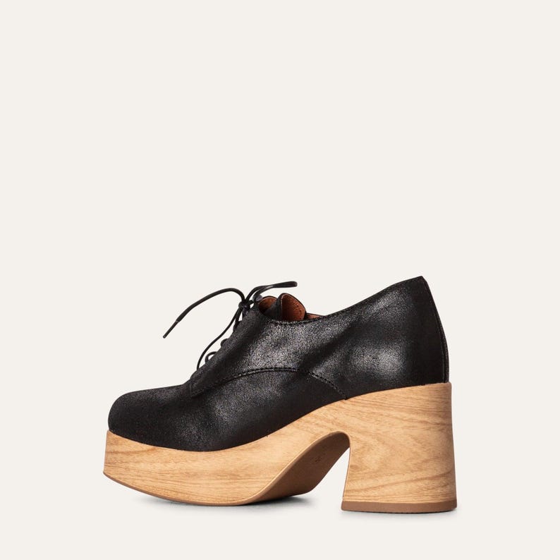 Black Cracked Leather Lace-up Clogs - Calou Stockholm High Heel Shoes ...