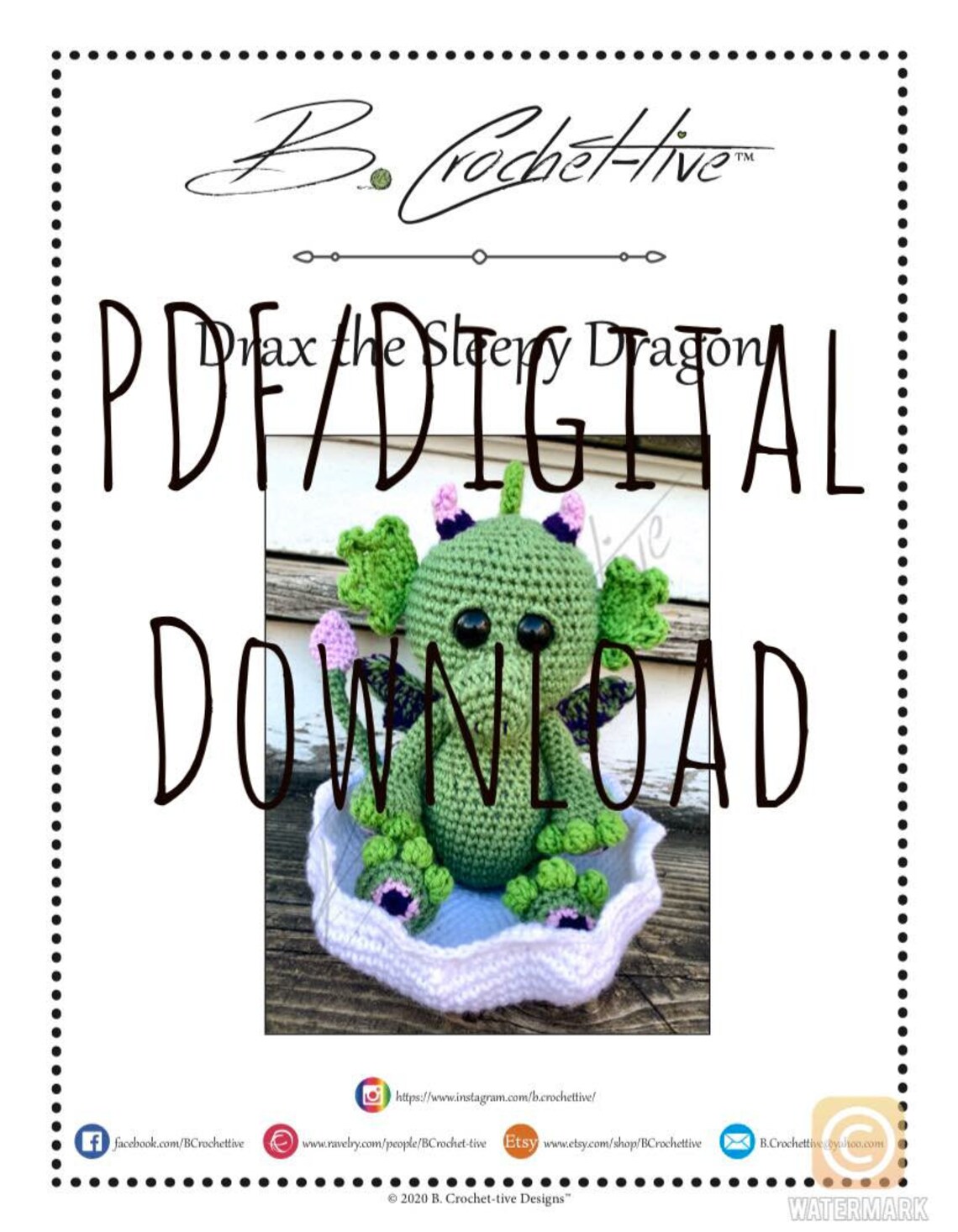 Drax the Sleepy Dragon crochet PATTERN PDF ONLY - Etsy