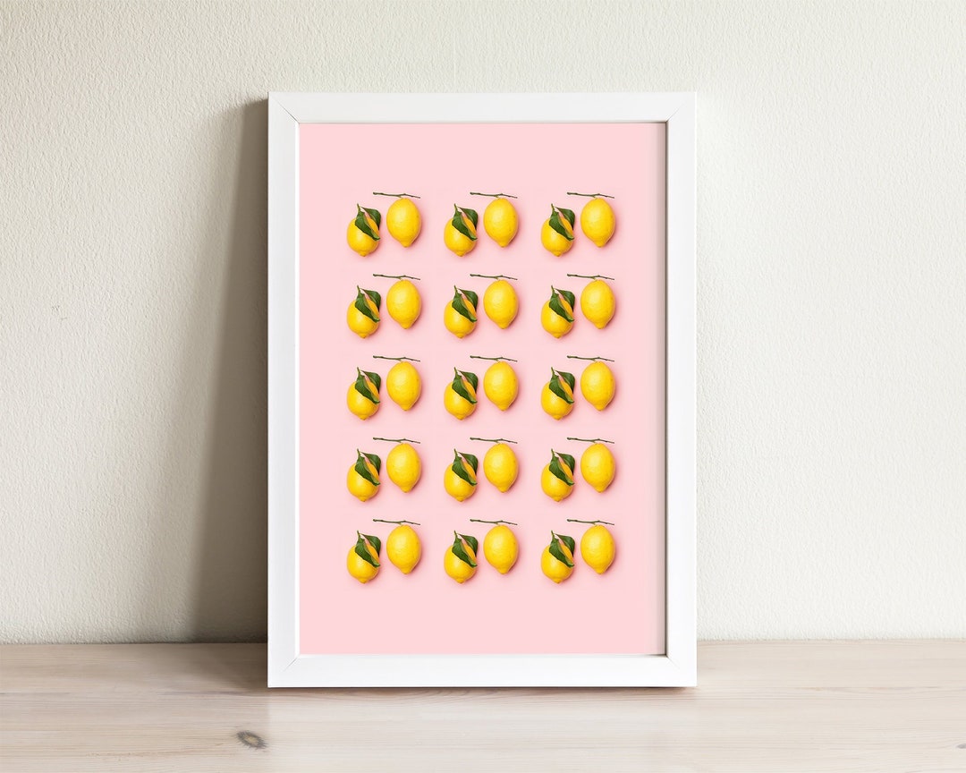 Lemons Photo With Pink Background, Wall Art Kitchen, Printable Poster ...