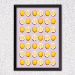 Printable Poster With Lemons Pattern on Pastel Purple Background, Wall ...