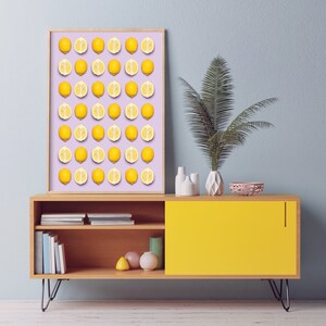 Lemon Pattern Print, Pastel Purple Kitchen Wall Art (digital Download ...