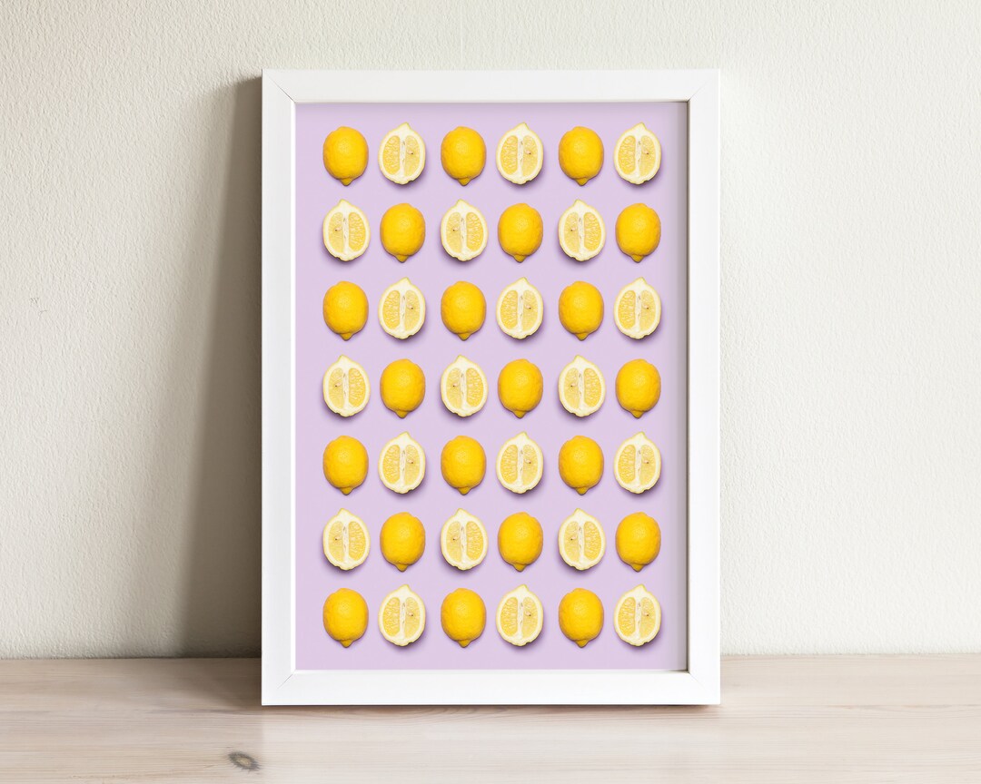 Lemon Pattern Print, Pastel Purple Kitchen Wall Art (digital Download ...