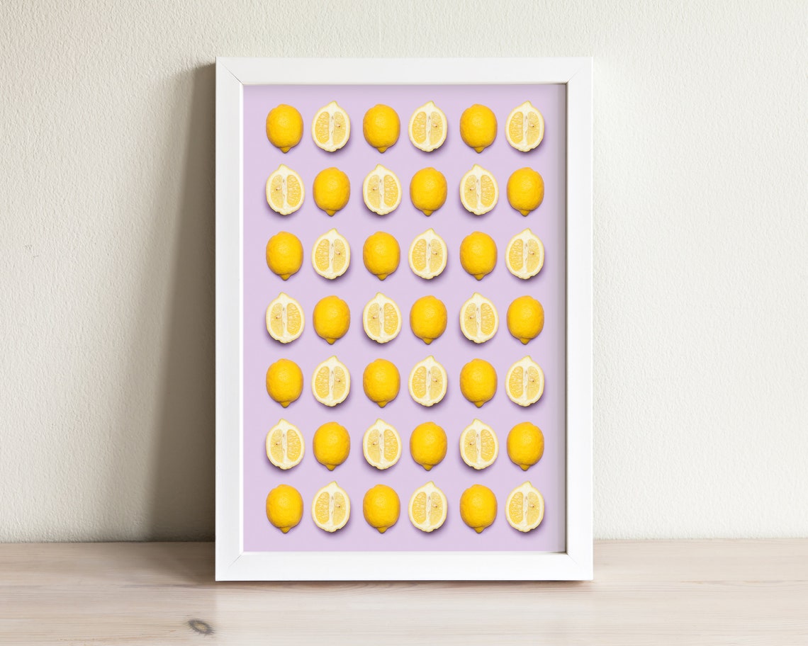 Printable Poster With Lemons Pattern on Pastel Purple - Etsy