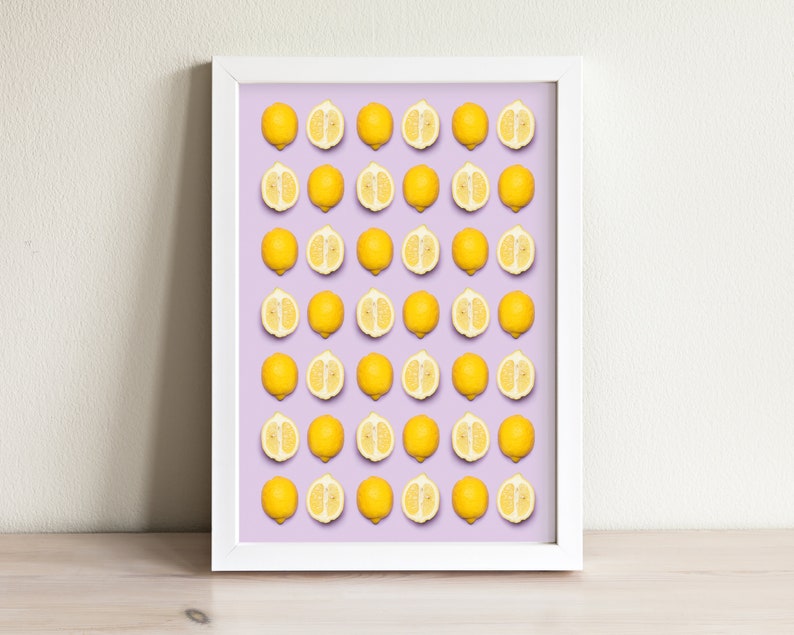 Printable Poster With Lemons Pattern on Pastel Purple Background, Wall ...