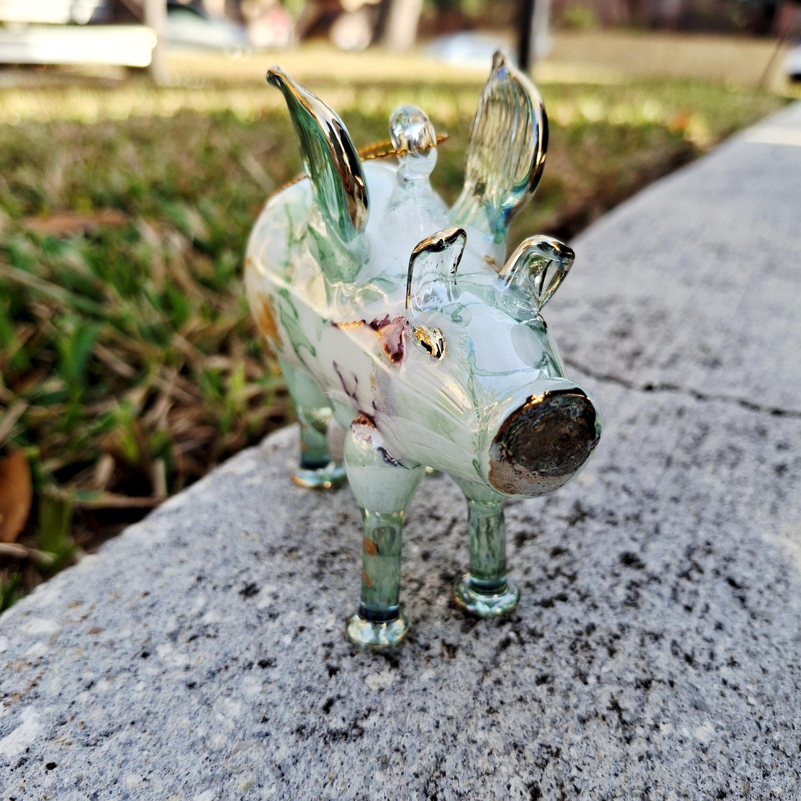 Mouth Blown Marble-green Glass Flying Pig Ornament - Etsy