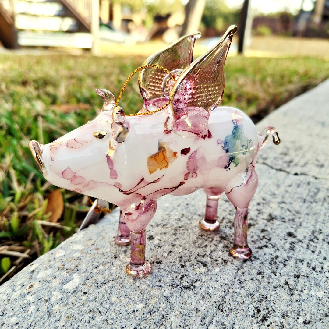 Mouth Blown Marble-white Glass Flying Pig, Ornament, Gift - Etsy