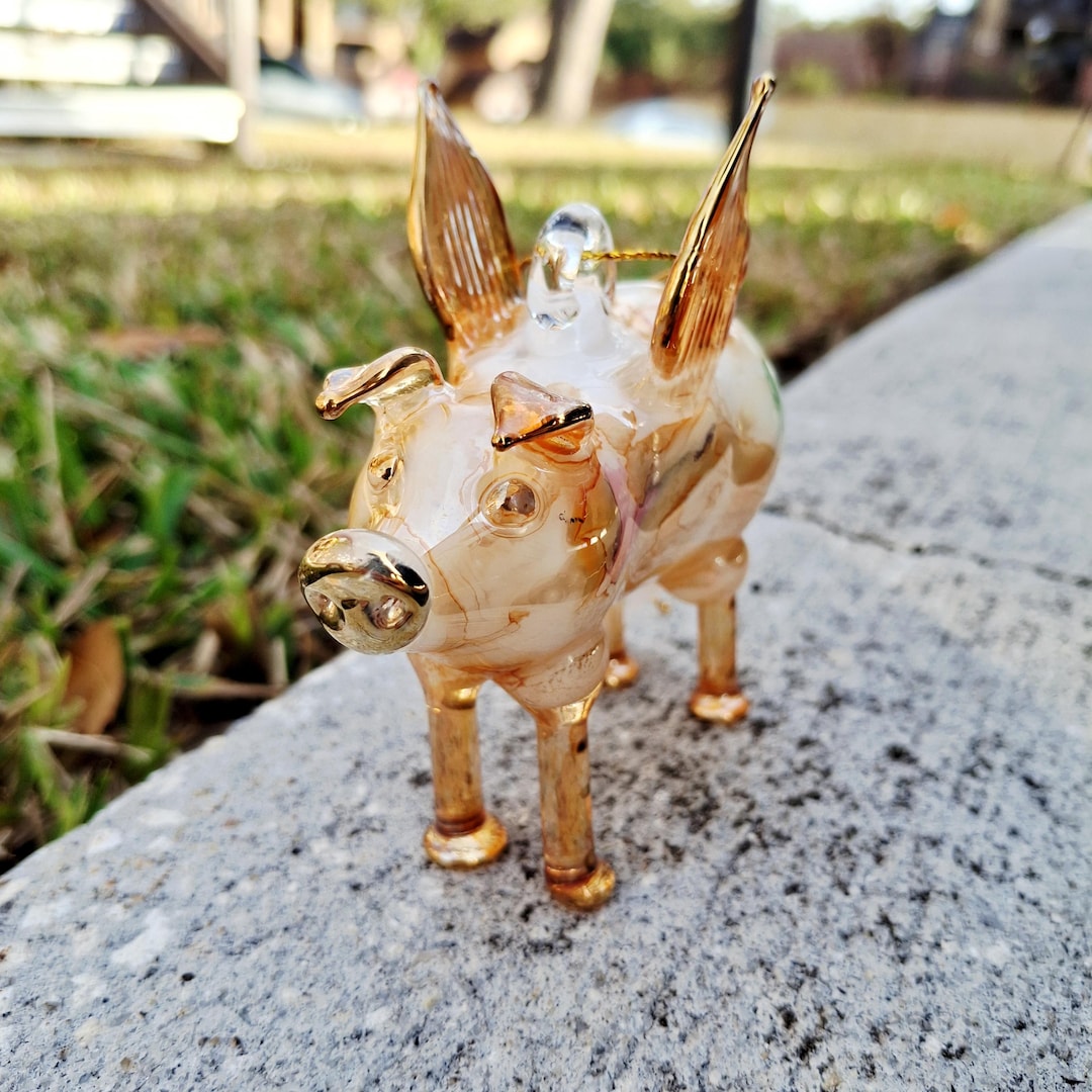 Mouth Blown Marble-amber Glass Flying Pig, Ornament , Gift - Etsy