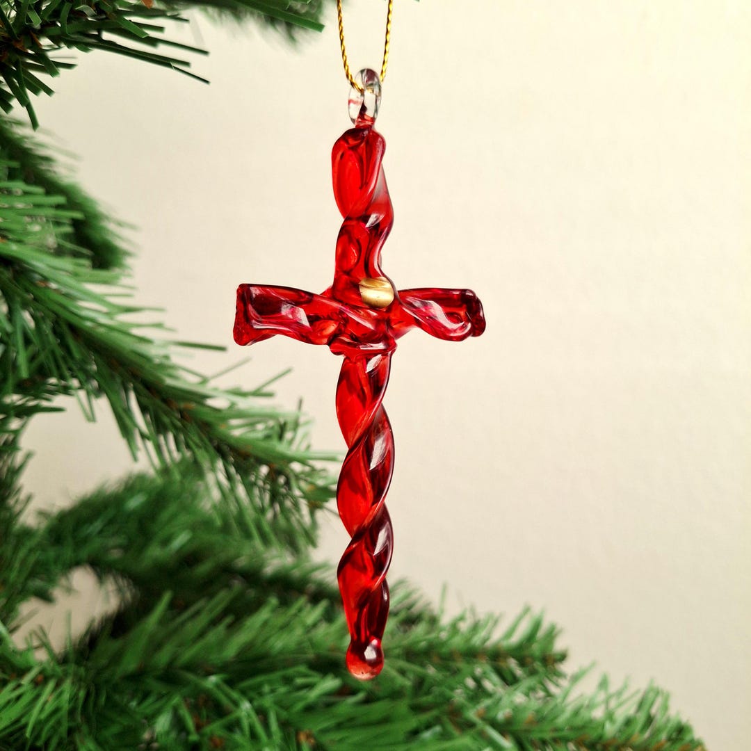Red Twisted Glass Cross Ornament – Mouth Blown Spiral Christian ...