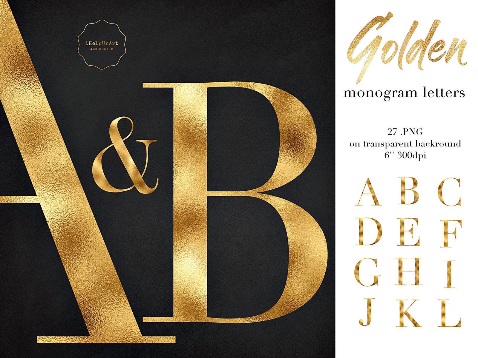 Gold Alphabet Clipart Gold Monogram Letters Clip Art Gold | Etsy
