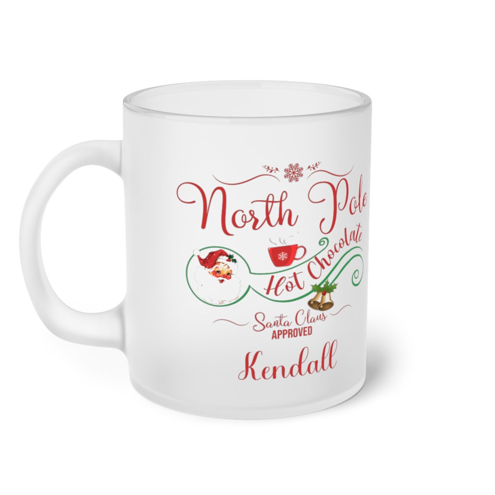 North Pole Frosted Glass Mug, Personalized Hot Cocoa Mug, Christmas Mug ...