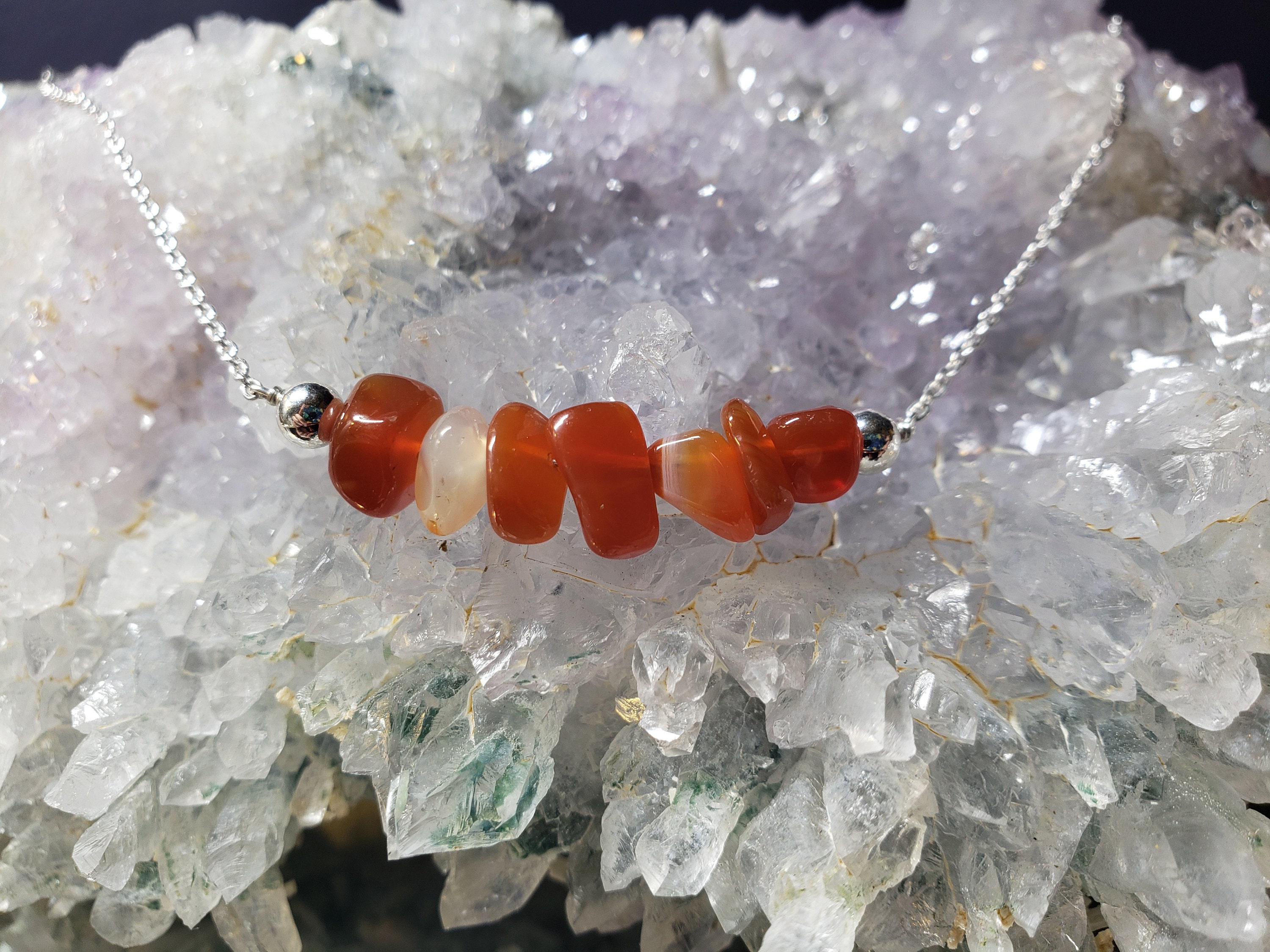 Carnelian Agate July Birthstone Chip Bead Gemstone Sterling Silver ...