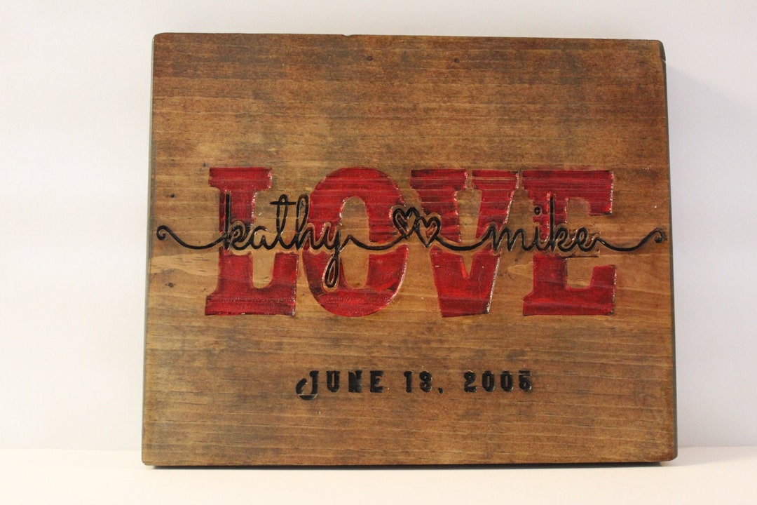 Wood Love Sign Personalized With Names, Laser Engraved Customized Gifts ...
