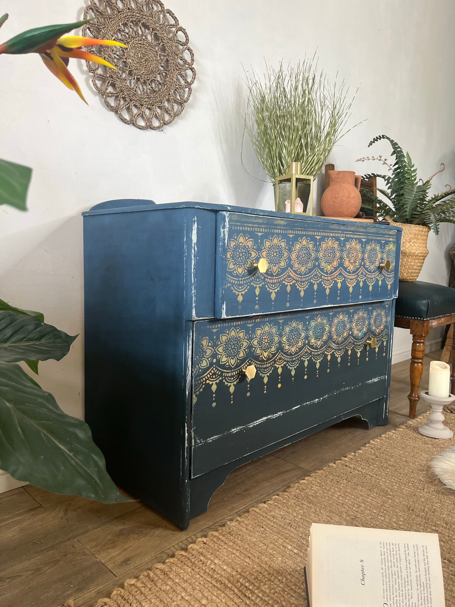 Boho Style Blue Small Chest of Drawers - Etsy UK