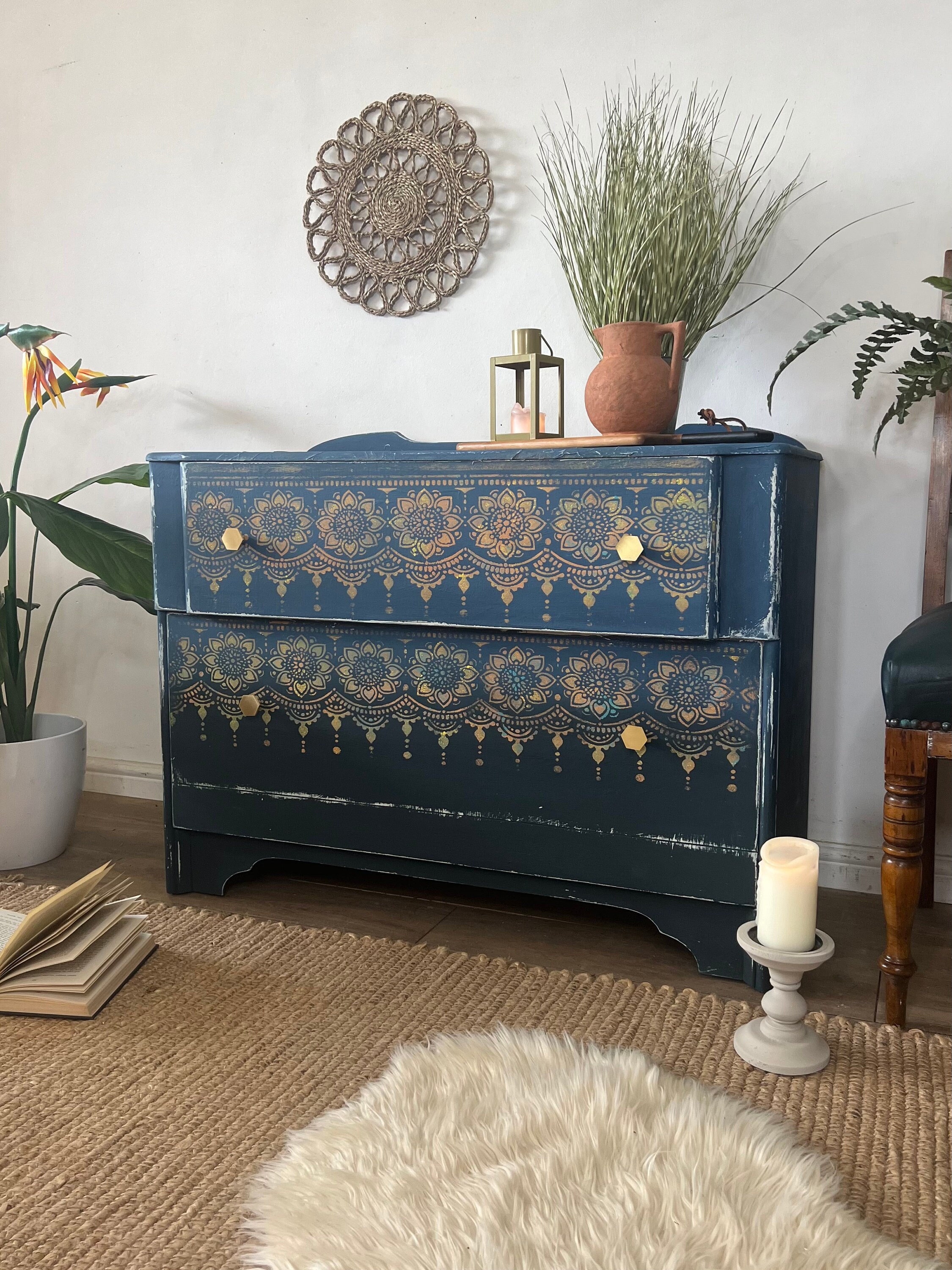 Boho Style Blue Small Chest of Drawers - Etsy UK