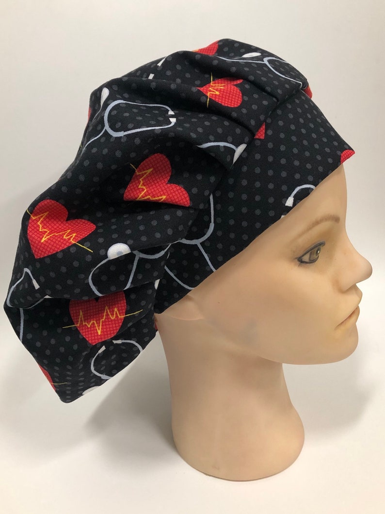 Red Heart Stethoscope Ekg Surgical Scrub Cap Bouffant Etsy