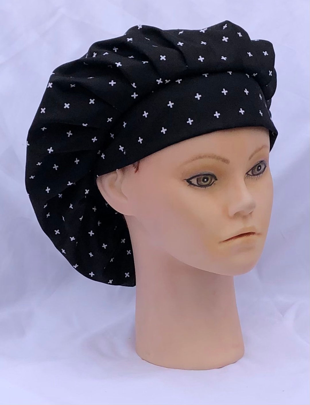 Black cross surgical scrub cap bouffant style/chef hat/chemo hat - Etsy ...