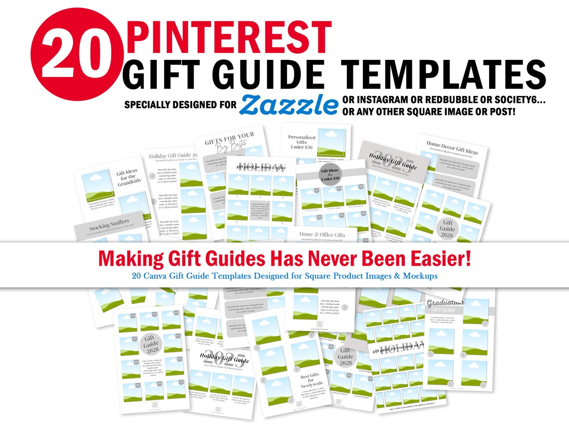 20 Gift Guide Pinterest Canva Templates for Zazzle | Vertical Pins ...