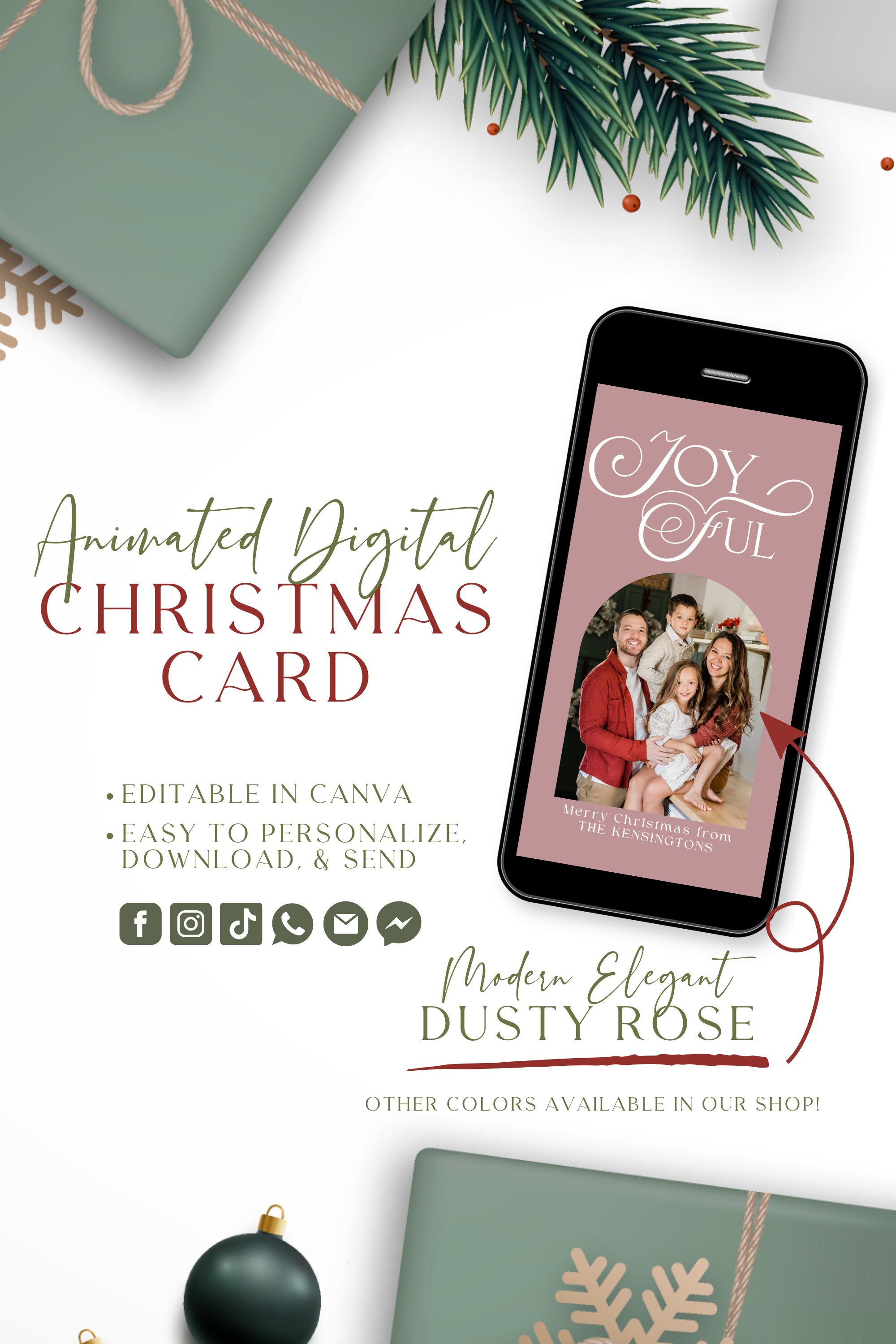 Animated Christmas Card for Phone Digital Holiday Card Edit in Canva ...
