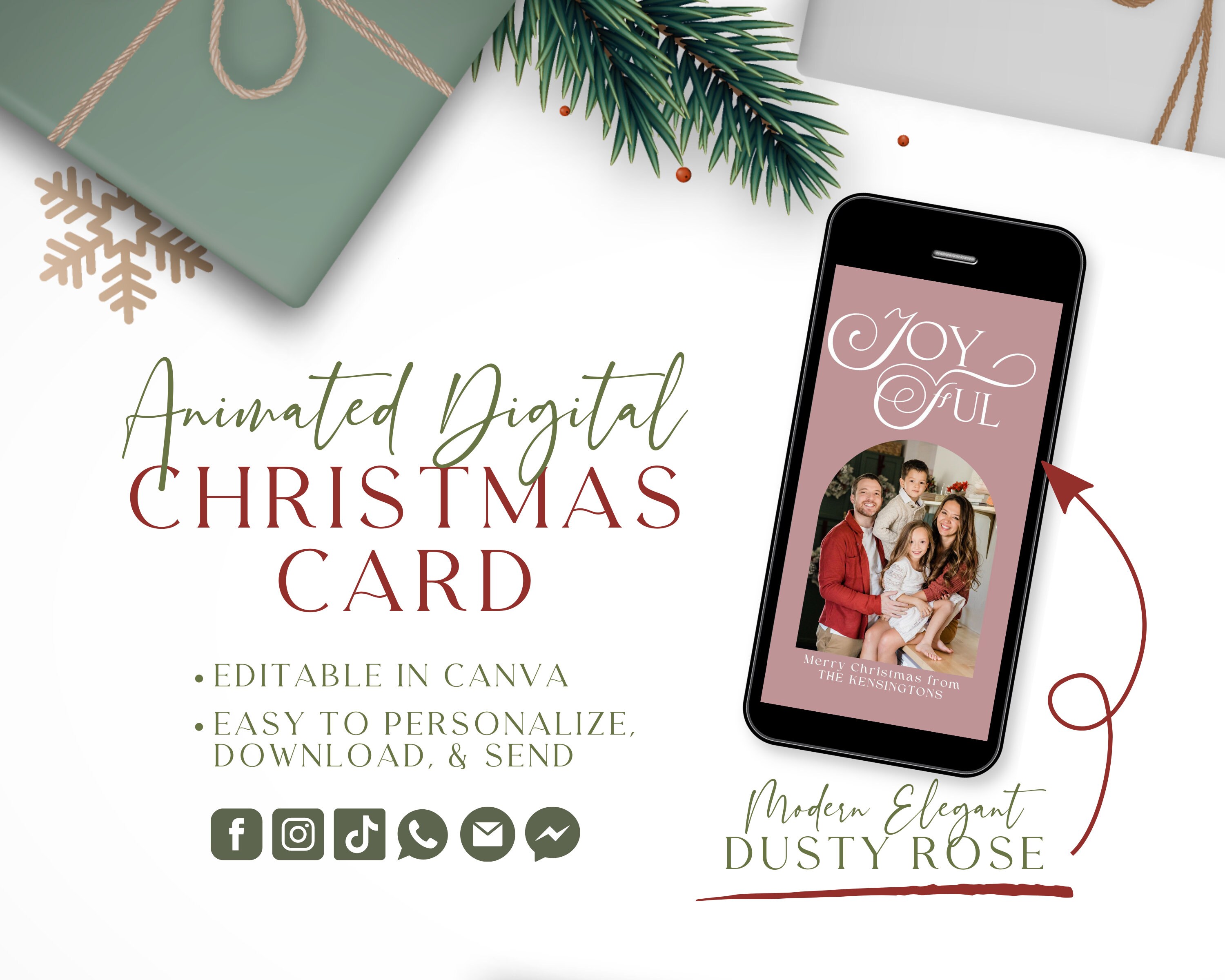 Animated Christmas Card for Phone Digital Holiday Card Edit in Canva ...