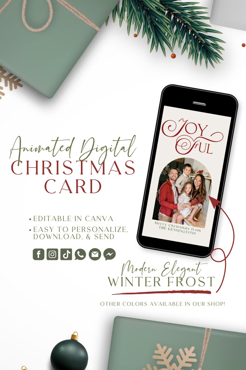 Animated Christmas Card for Phone Digital Holiday Card Edit in Canva ...