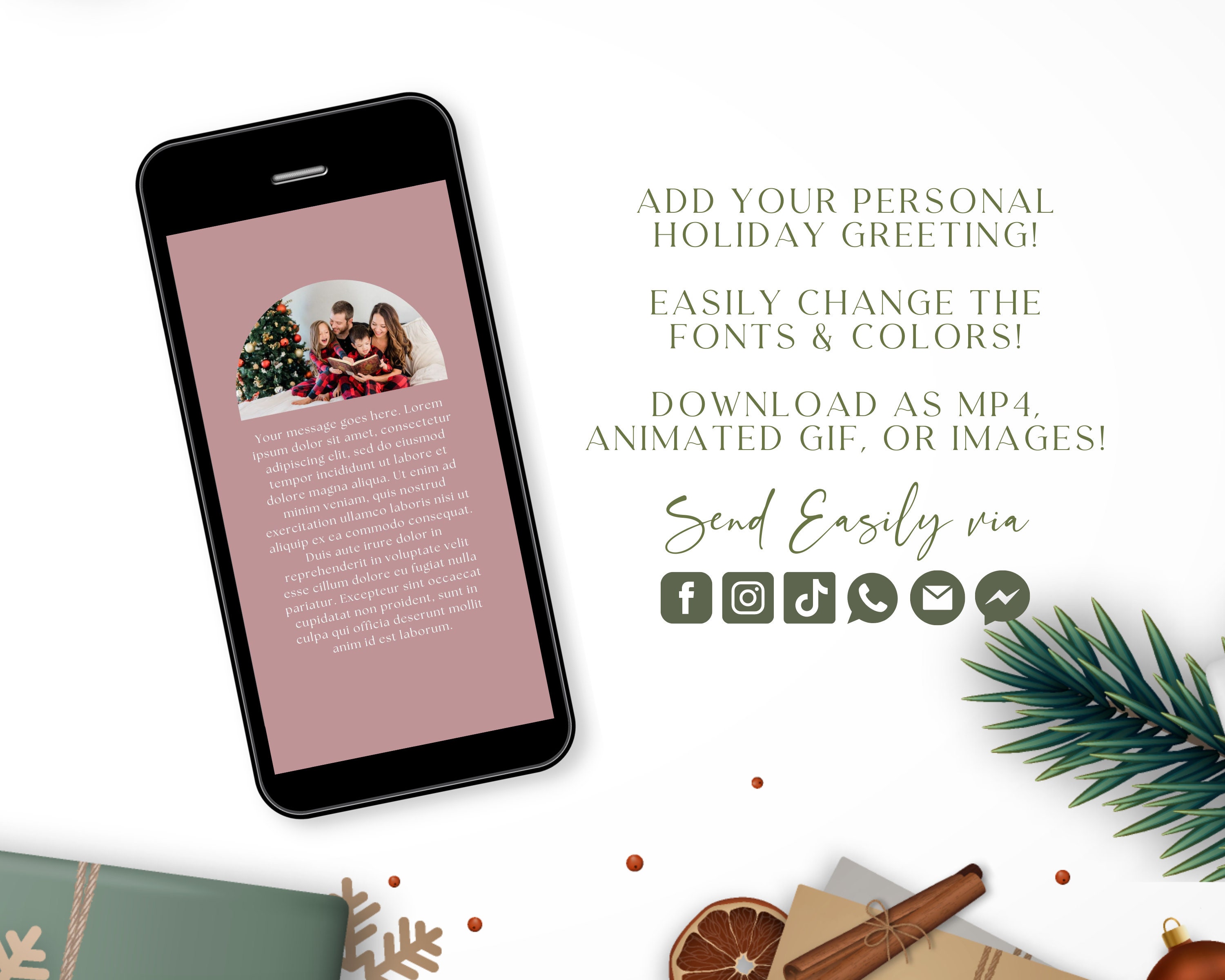 Animated Christmas Card for Phone Digital Holiday Card Edit in Canva ...