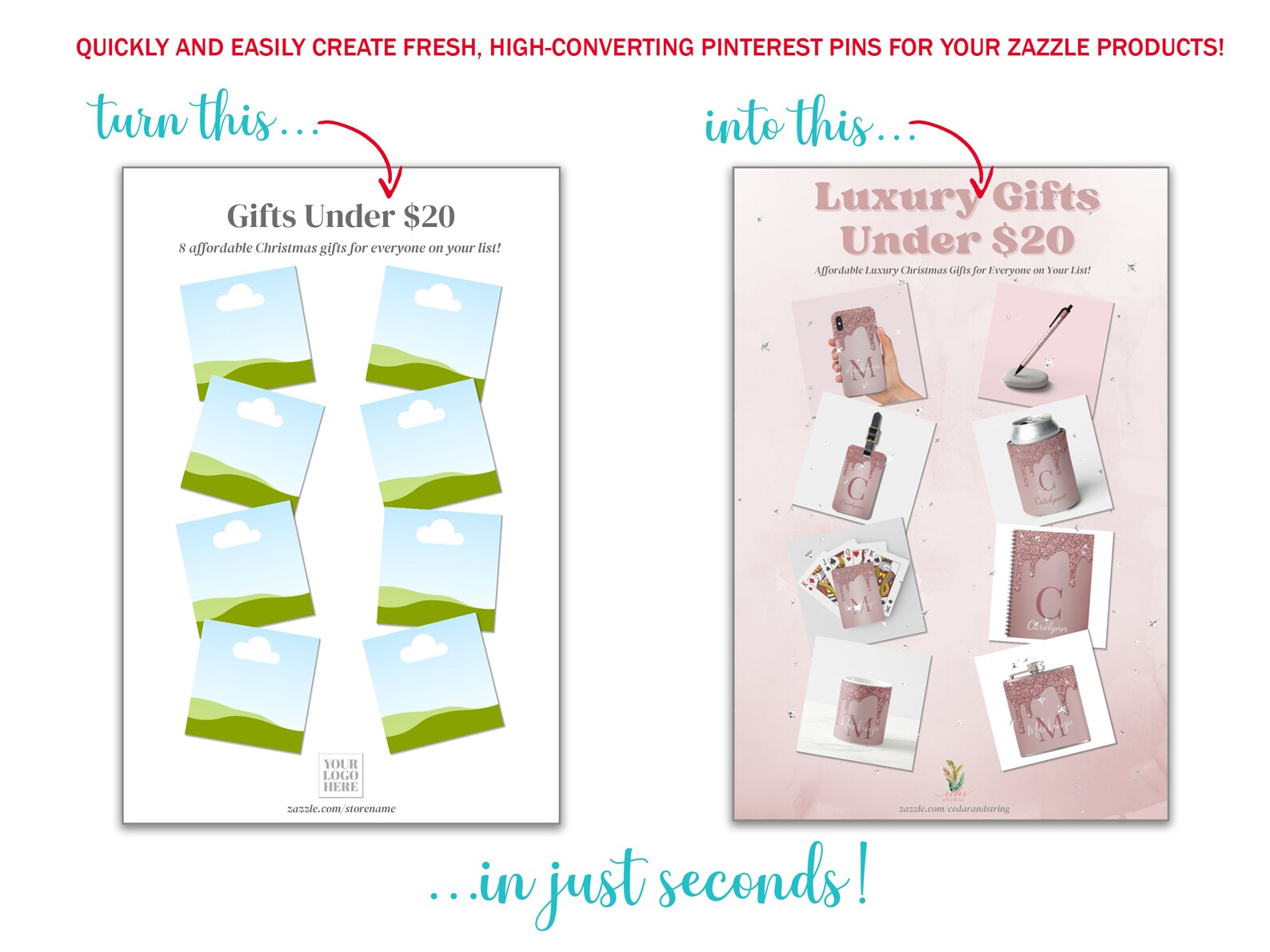 20 Gift Guide Pinterest Canva Templates for Zazzle Vertical Pins ...