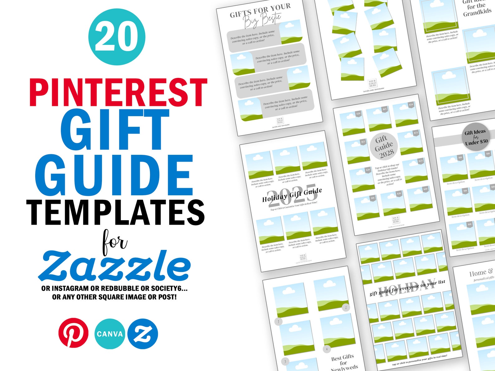 20 Gift Guide Pinterest Canva Templates for Zazzle | Vertical Pins ...