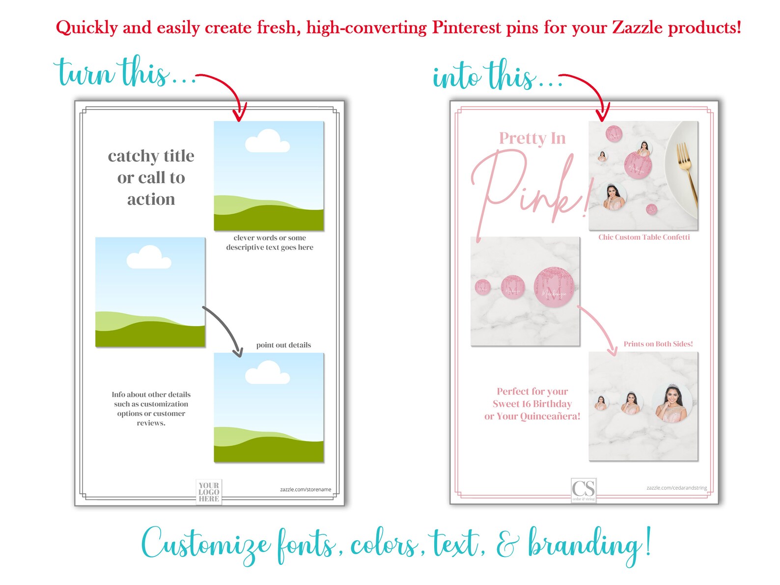 20 Pinterest Canva Templates for Zazzle and Instagram | Vertical Pins ...