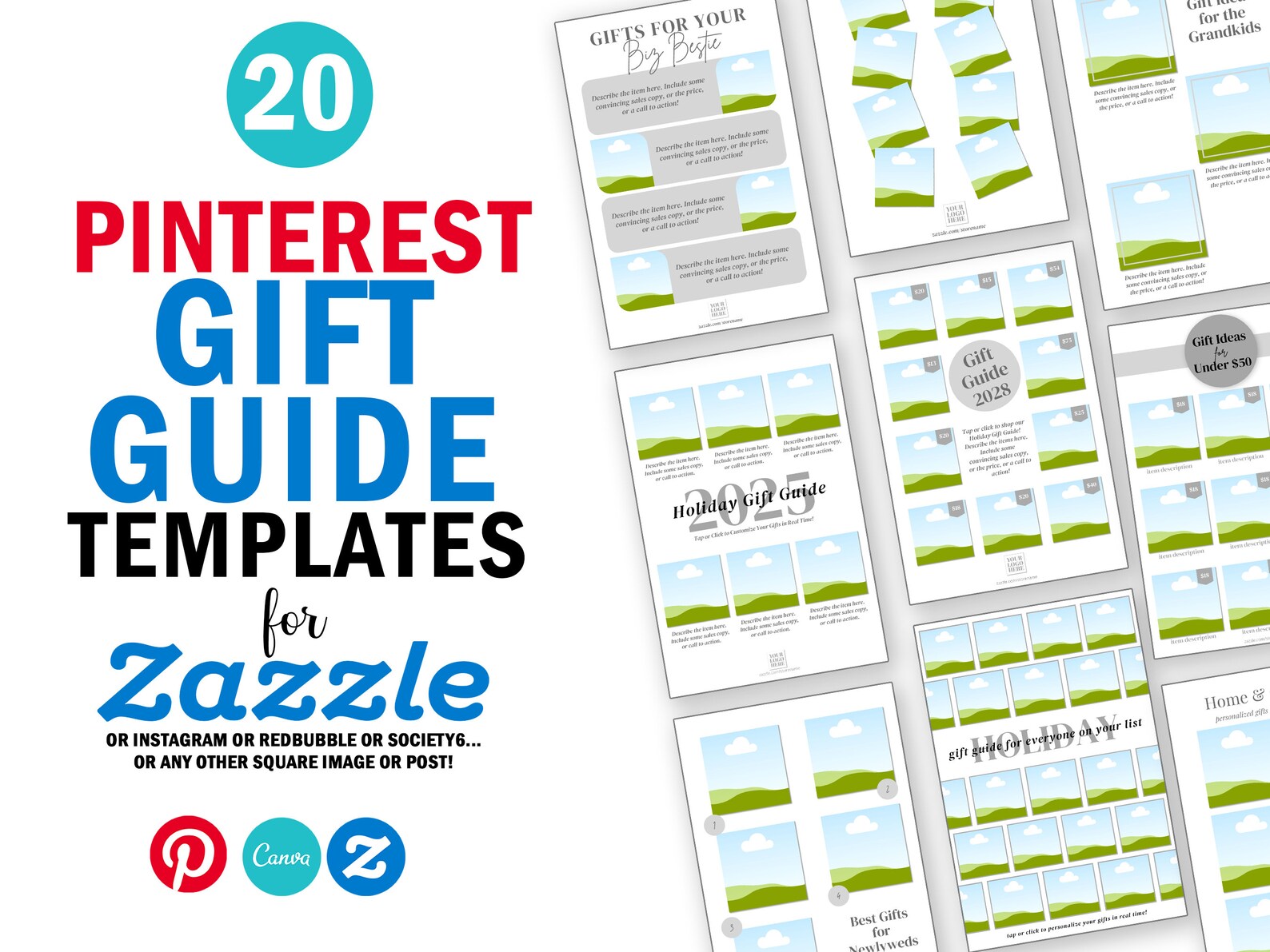 20 Gift Guide Pinterest Canva Templates for Zazzle Vertical Pins ...