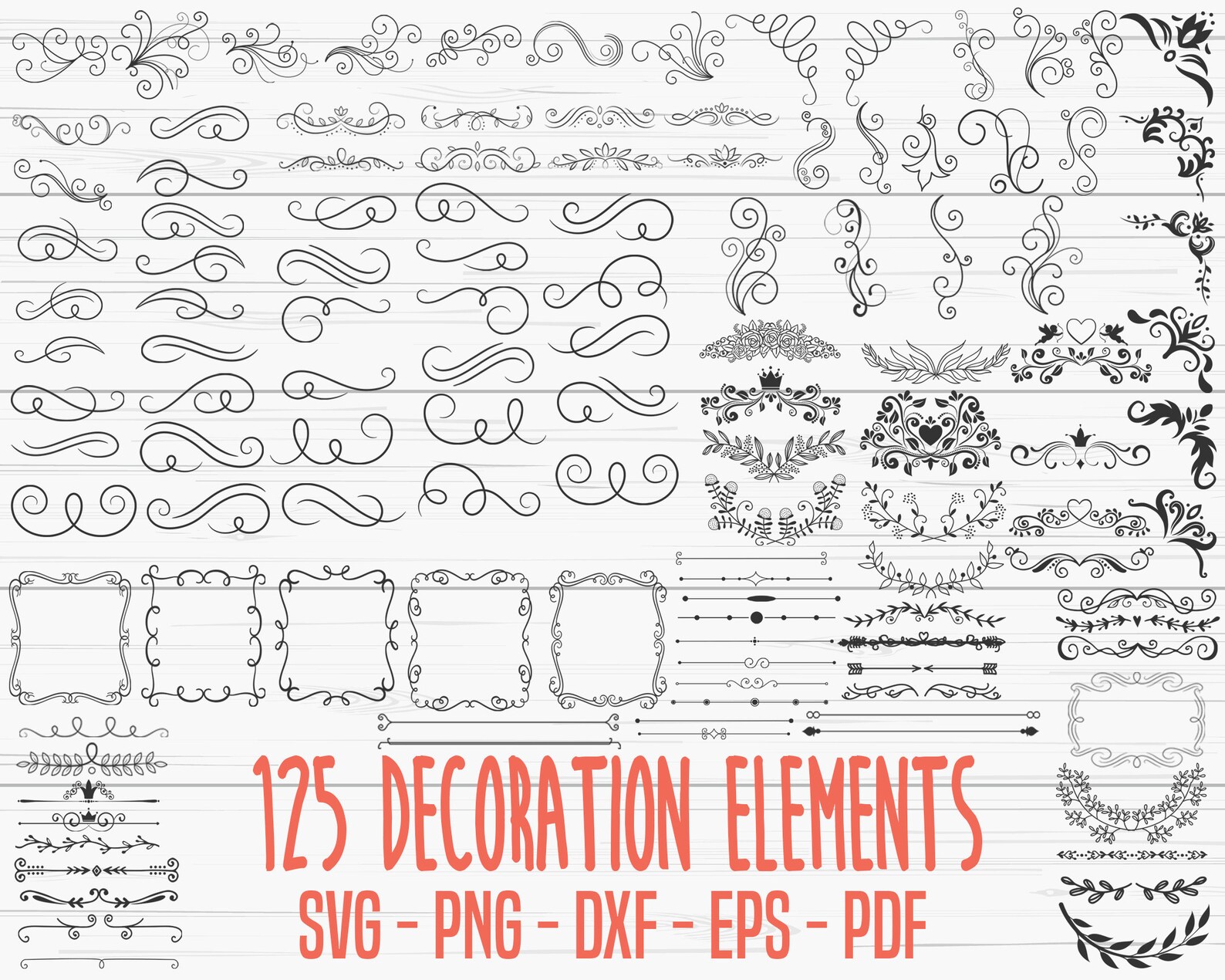 Decorative Elements Svg Ornaments Svg Text Dividers Bundle - Etsy