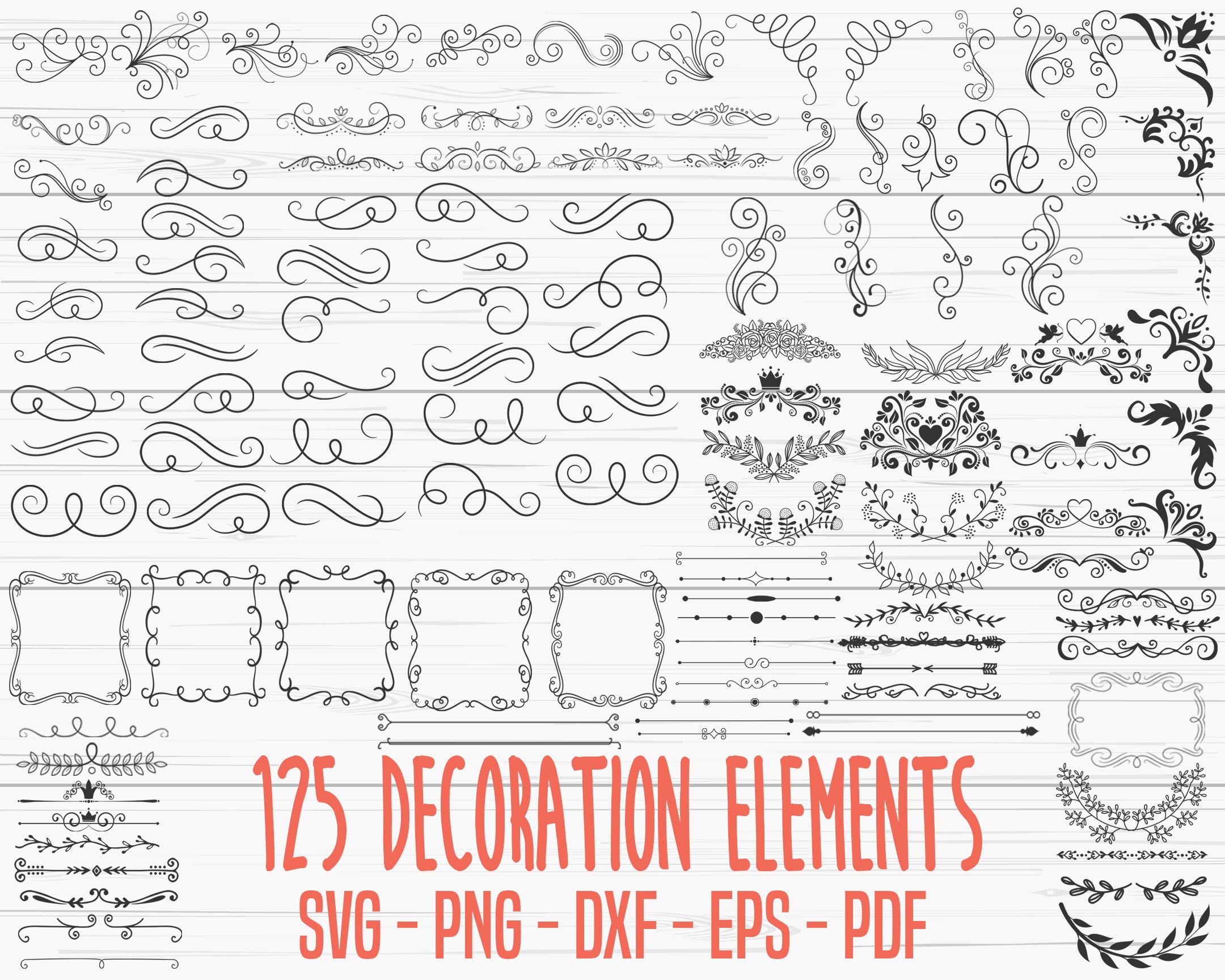 Decorative Elements Svg Ornaments Svg Text Dividers Bundle - Etsy