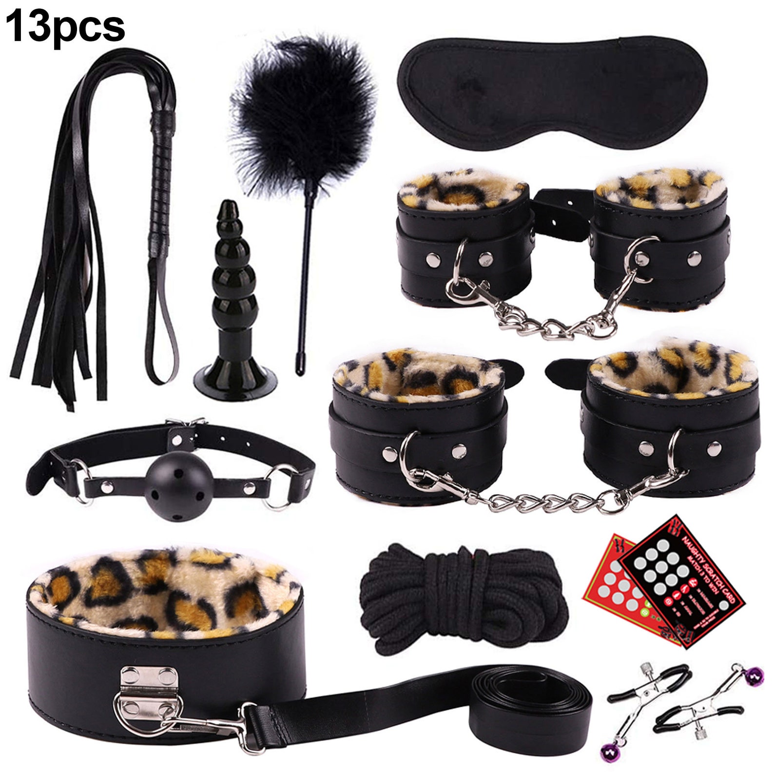 Harness Set Women Bdsm Set Restraints Set Bondage Kit Handcuffs Nipple Clamps Whip Gag Dildo
